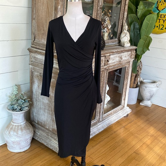 Laura Byrnes | Dresses | Laura Byrnes Black Faux Wrap Long Sleeve Dress ...